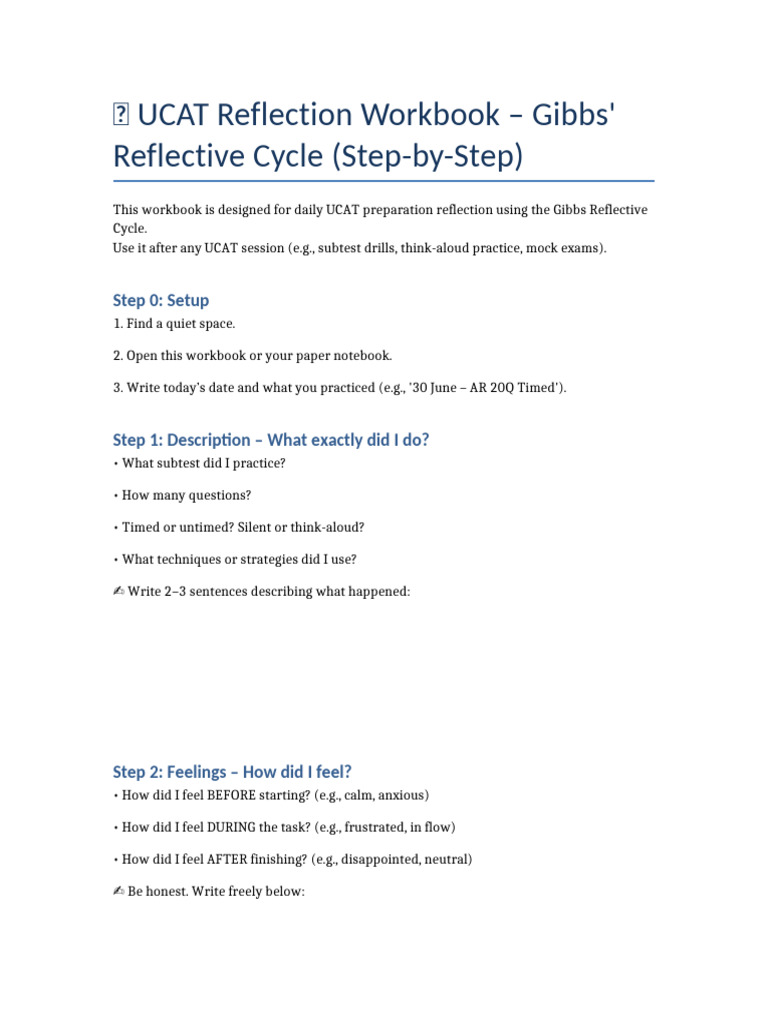 UCAT Gibbs Reflection Workbook | PDF