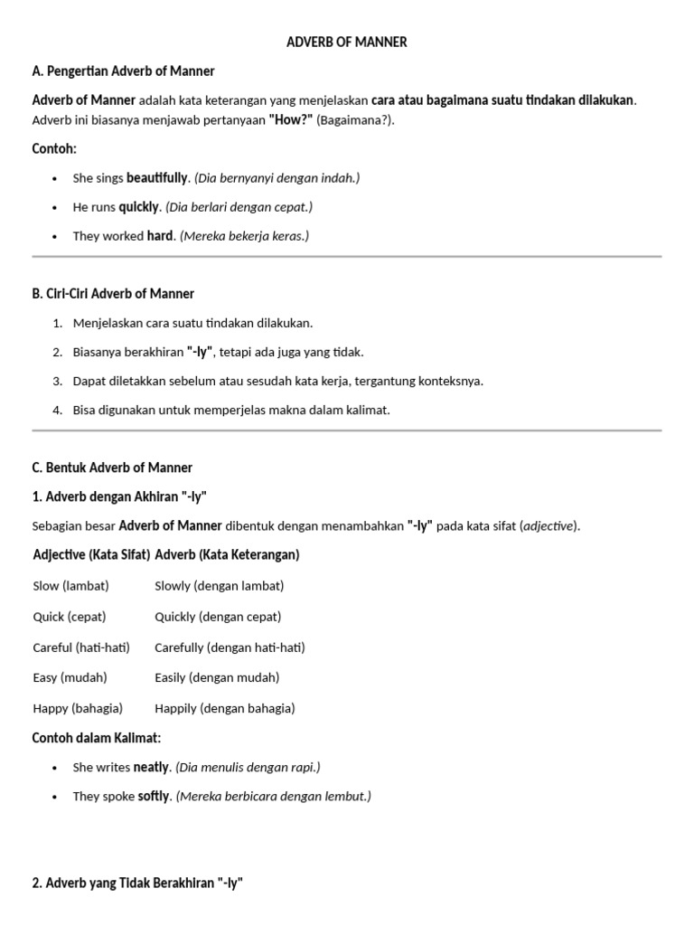Cara Penggunaan Adverb of Manner | PDF
