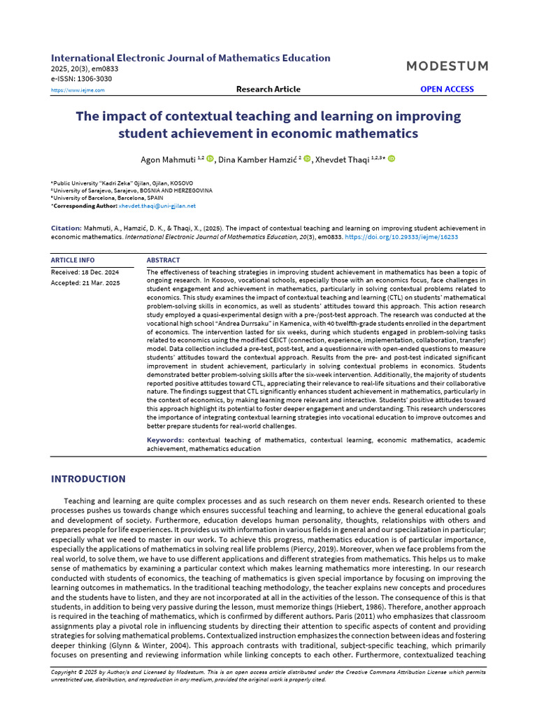 The Impact of Contextual Teaching and Learning On Improving Student ...