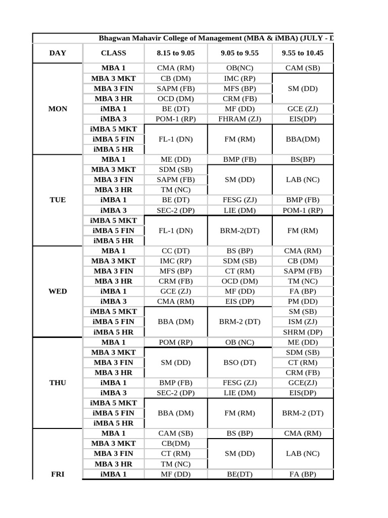 BBA DM Course Schedule 2024 | PDF