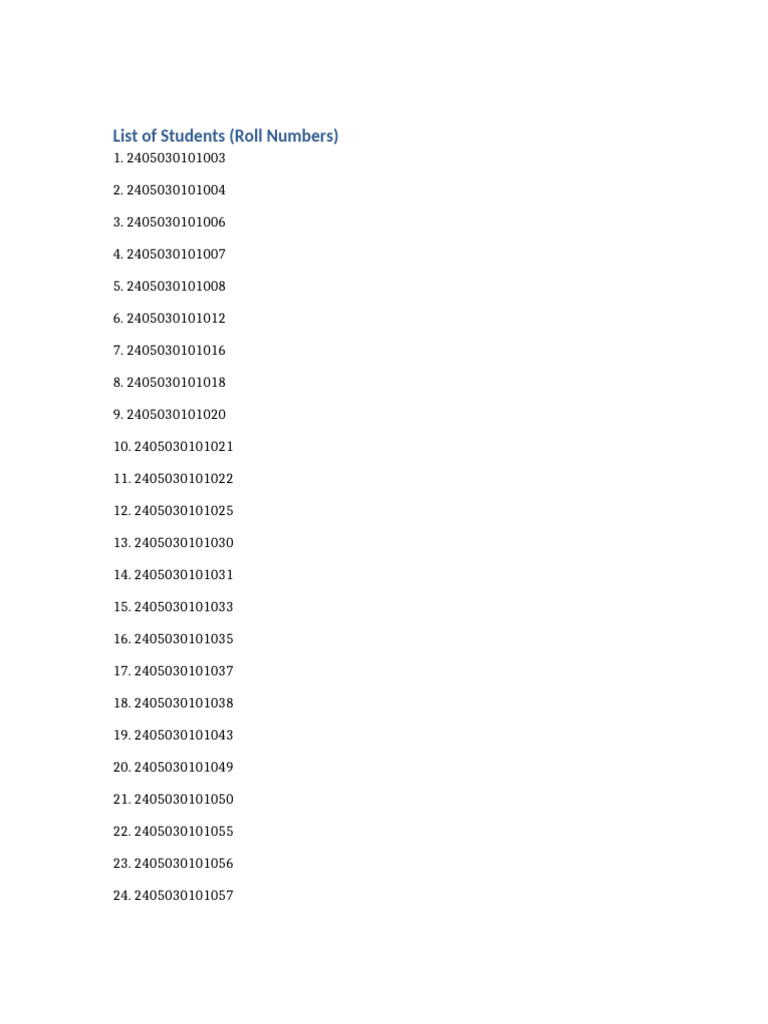 Student Roll Numbers | PDF
