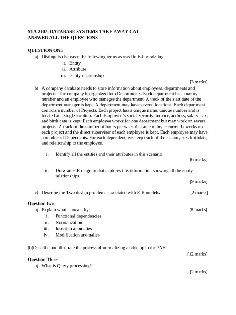 Sic 2112 - Ics 2206-Introduction To Database Sytems - Take Away Cat | PDF | Databases | Computer ...