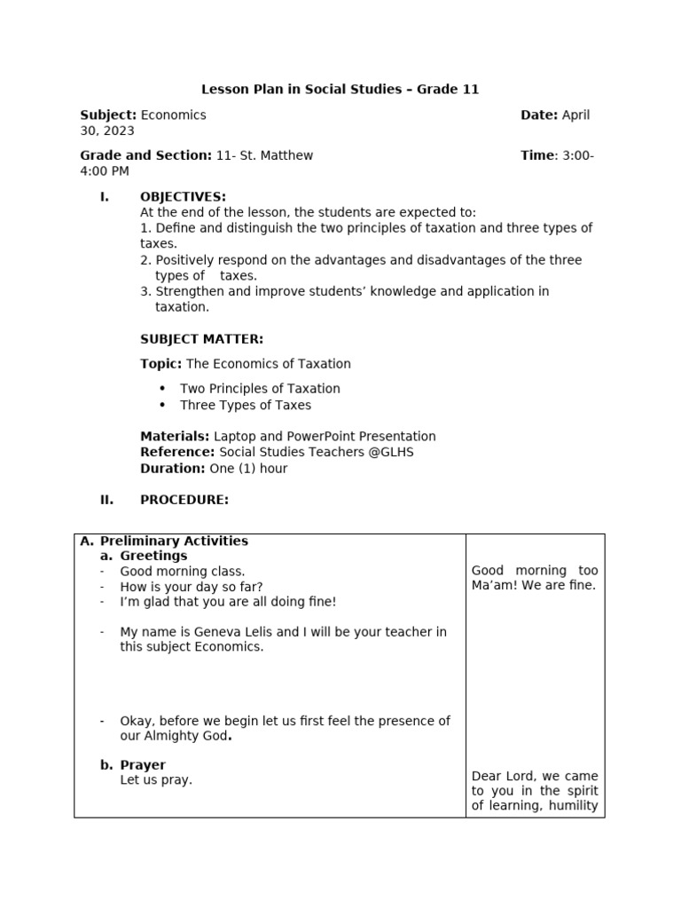 Lesson Plan | PDF | Taxes