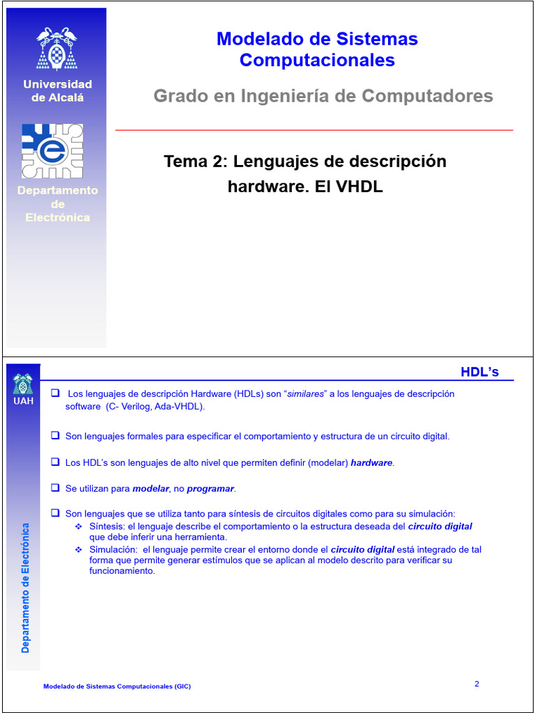 Tema 2 Lenguajes de Descripcion Hardware El VHDL | PDF | Vhdl ...