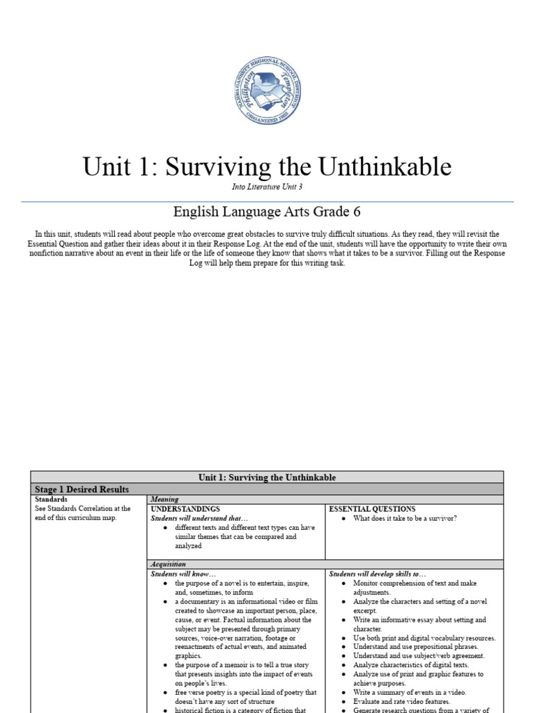 Surviving Adversity: Grade 6 Literature | PDF | English Studies | Word