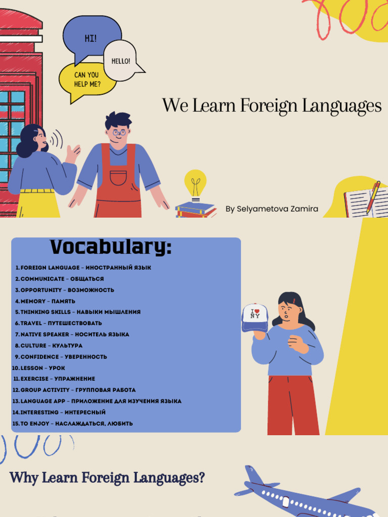 ESL Dual Language Travel Phrases Presentation in Colorful Illustrative ...