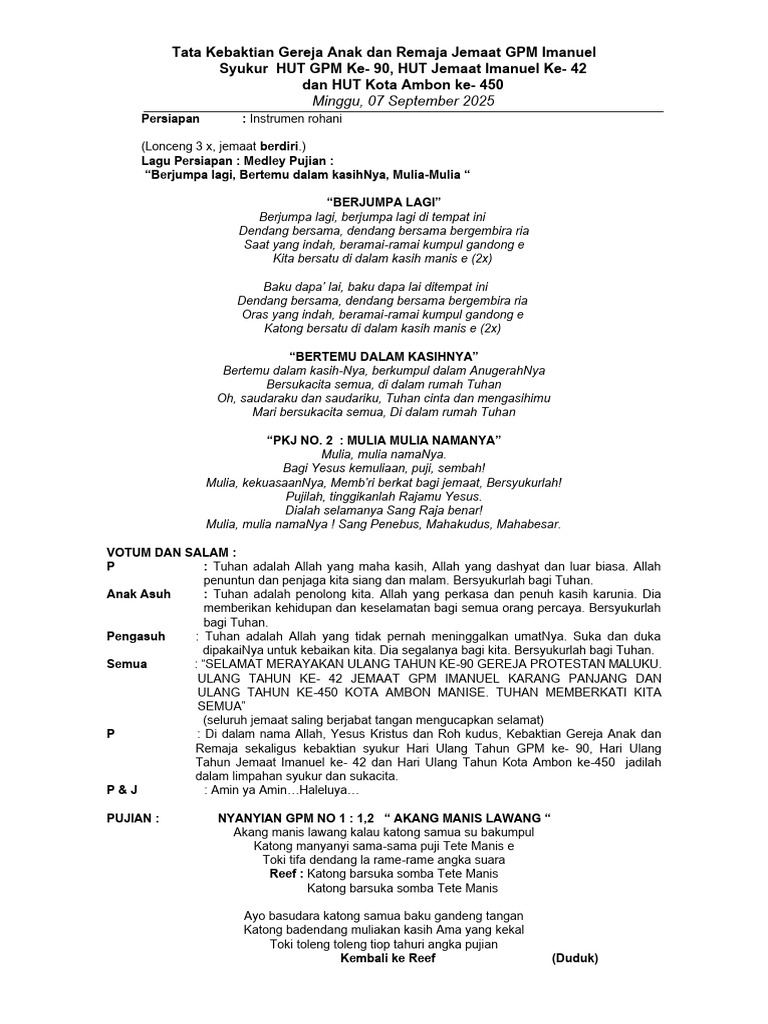 Kebaktian Syukur HUT GPM Imanuel 2025 | PDF