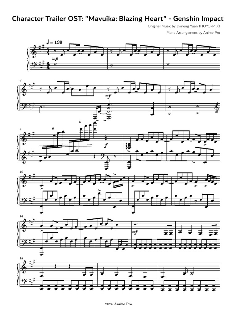 Genshin Impact: Mavuika OST Piano Arrangement | PDF | Music ...