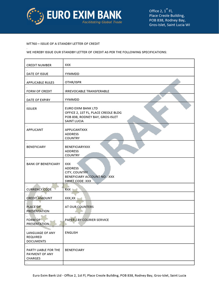 SBLC SL Sample | PDF | Letter Of Credit | Common Law