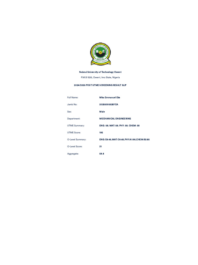 FUTO SM Core Portal | PDF