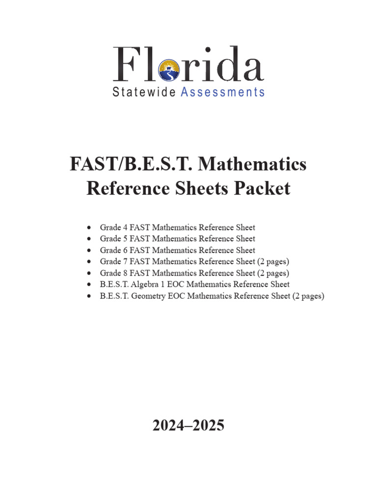 FL 2024 25 FAST BEST Mathematics Reference Sheets Packet R1 | PDF ...