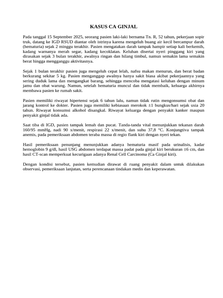 Kasus CA Ginjal: Hematuria dan Nyeri Pinggang | PDF