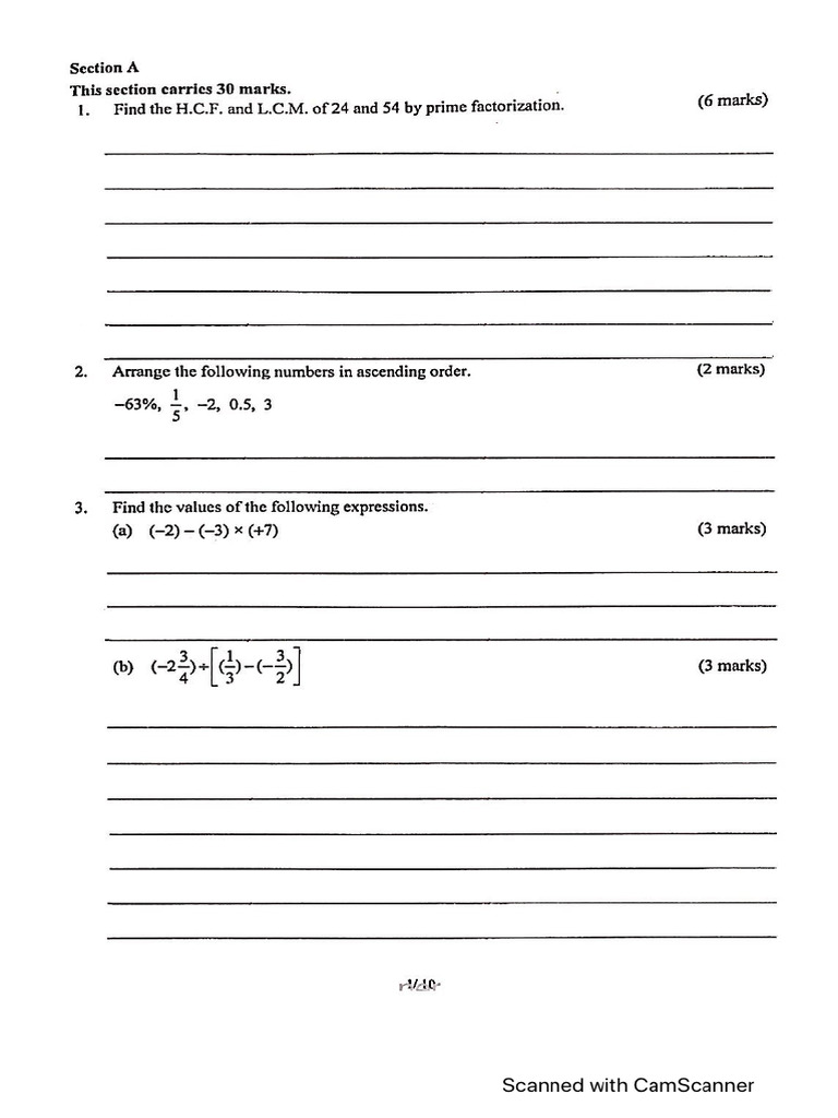 S1 Maths Exam Paper 1 | PDF