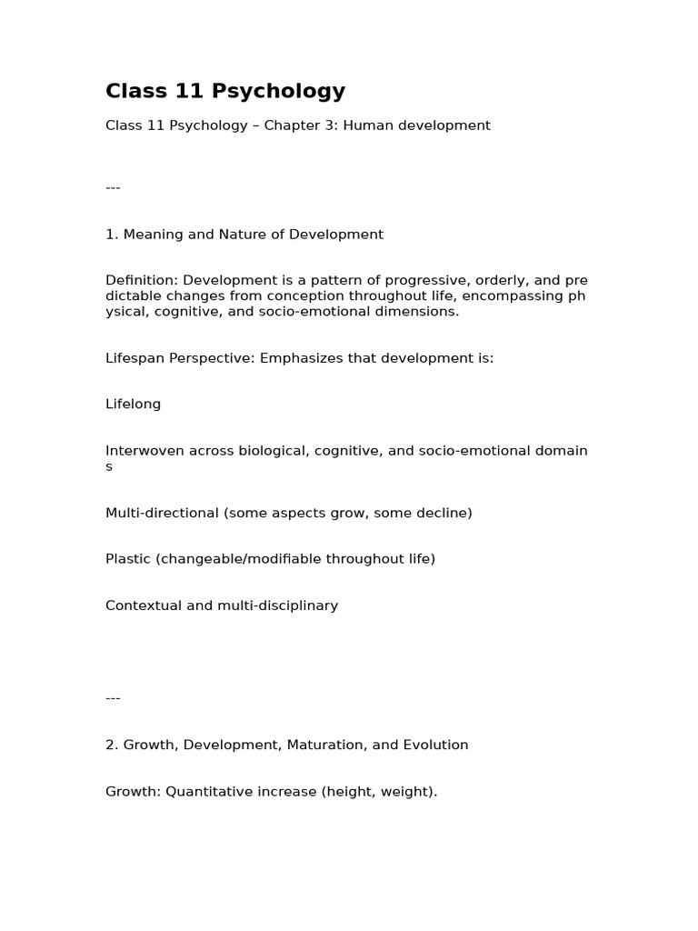 Class 11 Psychology: Human Development | PDF | Adolescence | Human Life ...