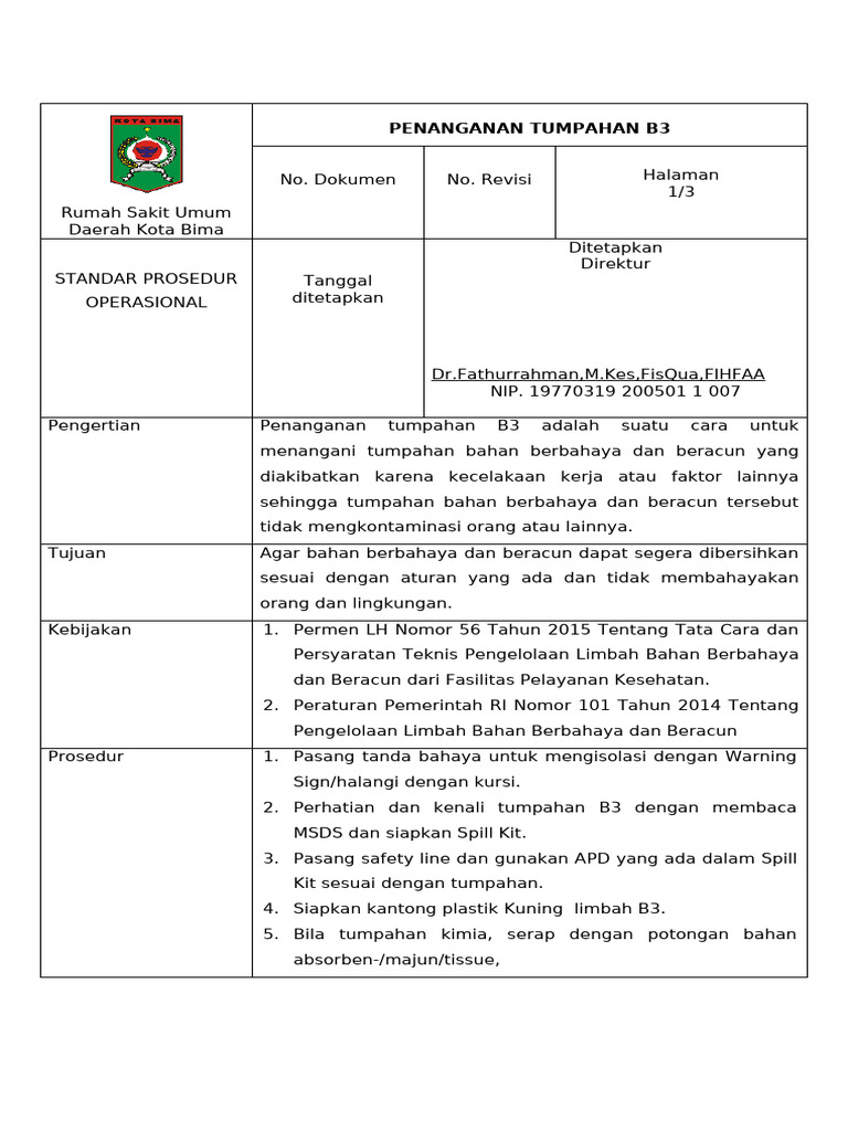 Spo Penanganan Tumpahan b3 | PDF