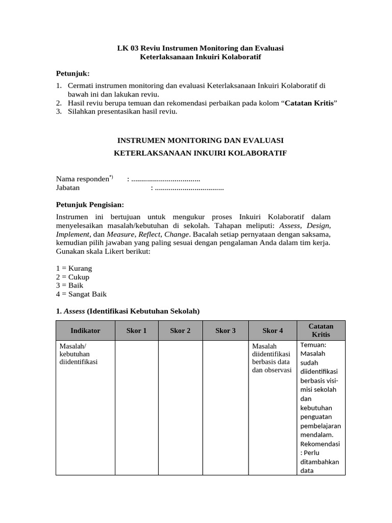 Lembar Kerja 03 Fix Bangettt Reviu Instrumen Monev Keterlaksanaan ...