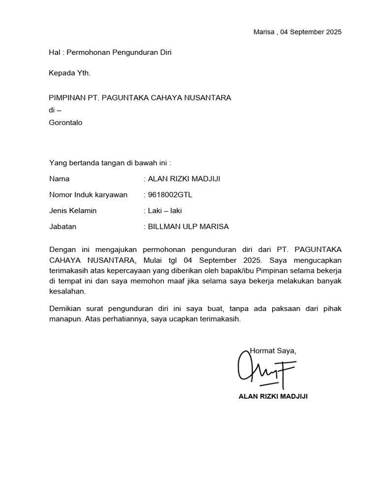 Format Surat Pengunduran Diri-1(1) | PDF