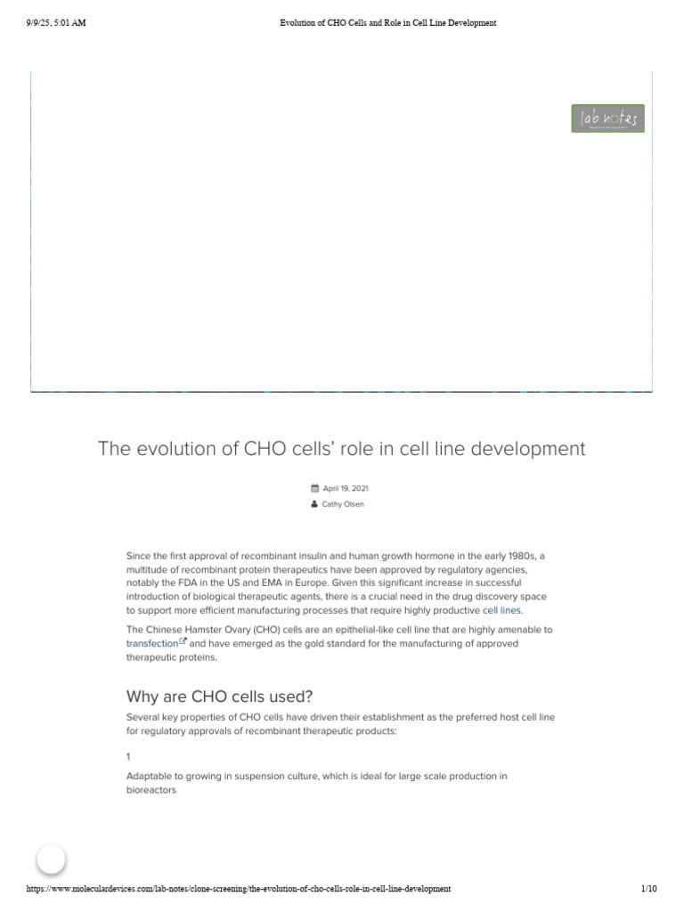 Evolution of CHO Cells in Biomanufacturing | PDF | Biopharmaceutical ...