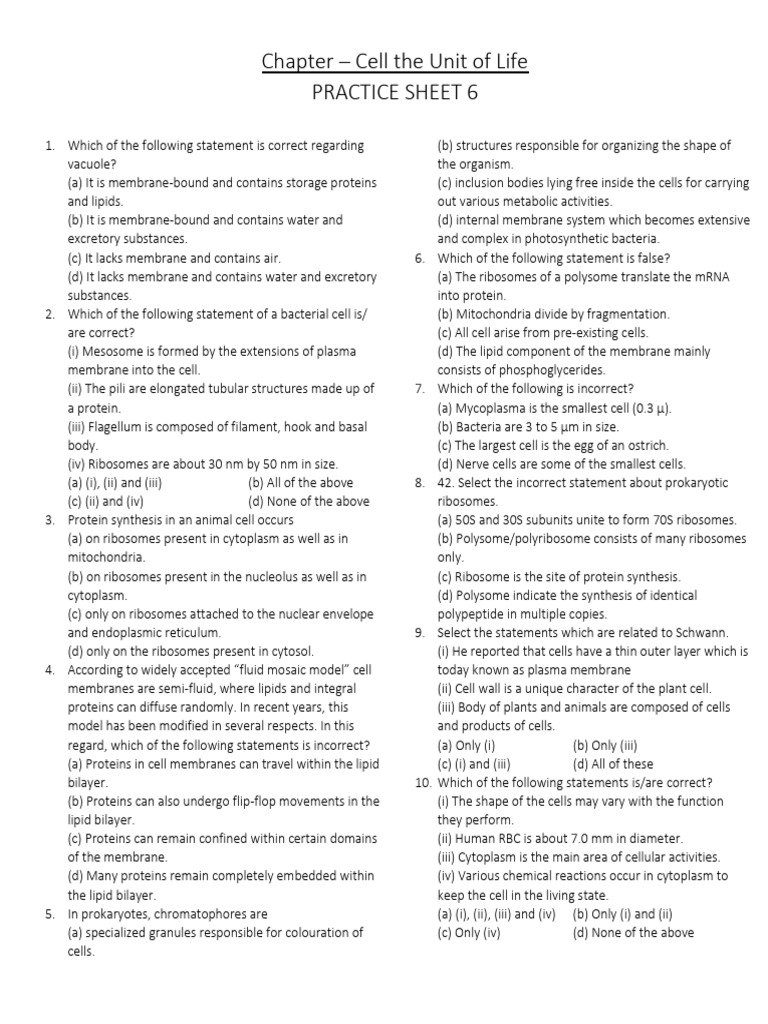 Cell Structure and Function Quiz | PDF | Cell (Biology) | Vacuole