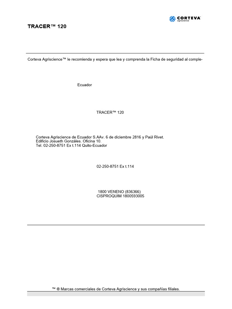 Ficha de Seguridad Tracer™ 120 | PDF | Toxicidad | Carcinógeno