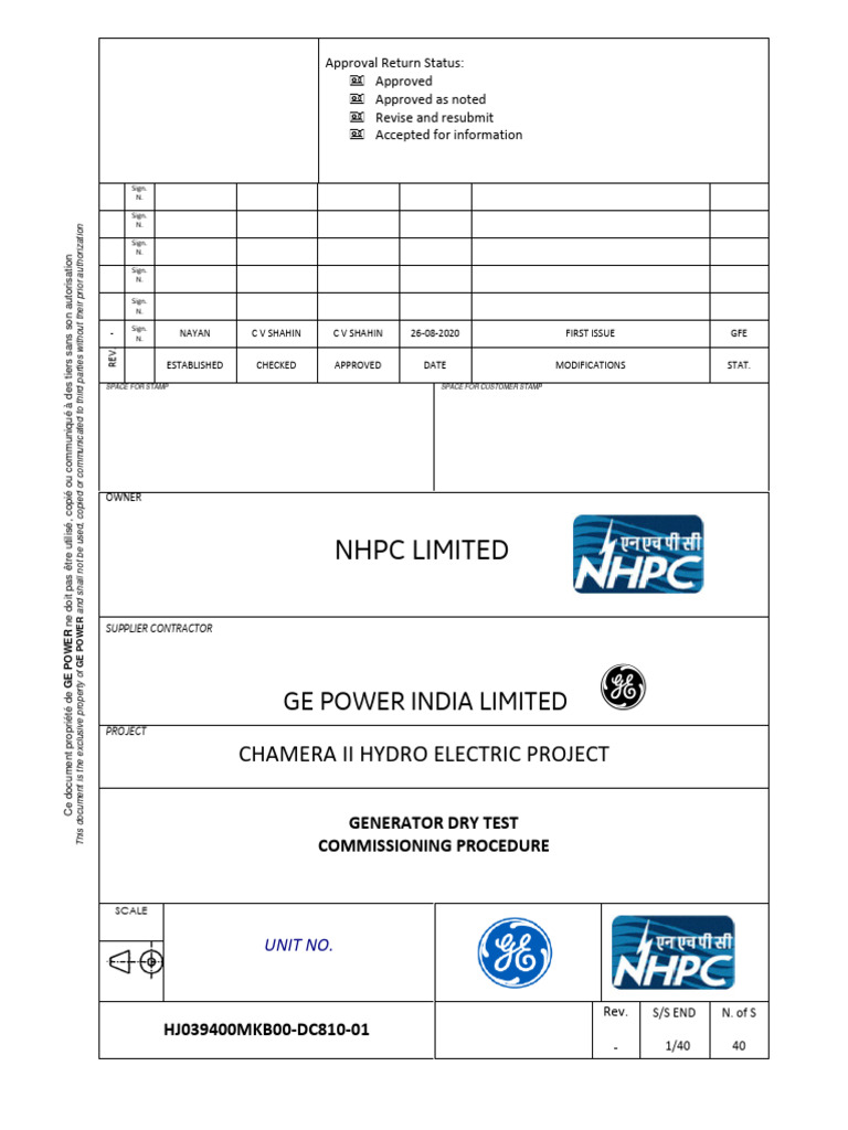 Generator Commissioning Procedure Document | PDF | Electric Generator ...