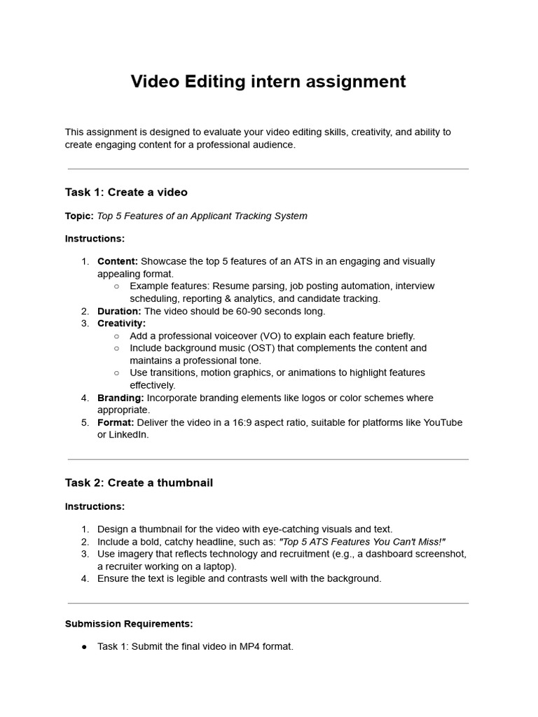 Video Editing Interns - Assignment | PDF