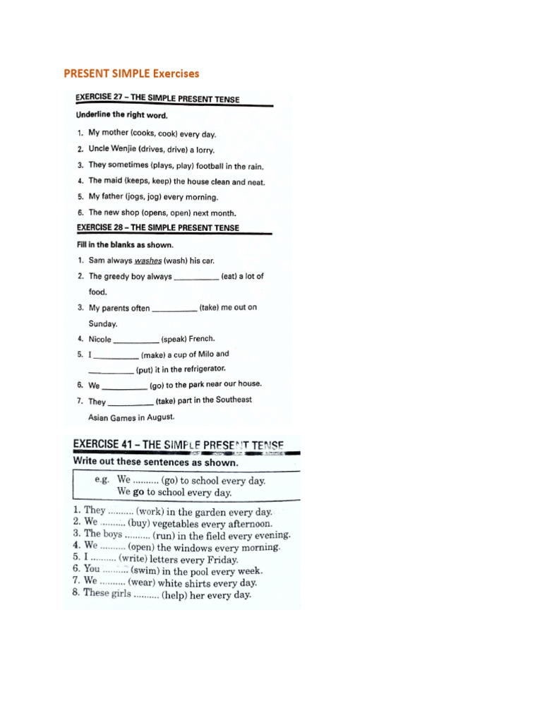 Present Simple Exercises | PDF