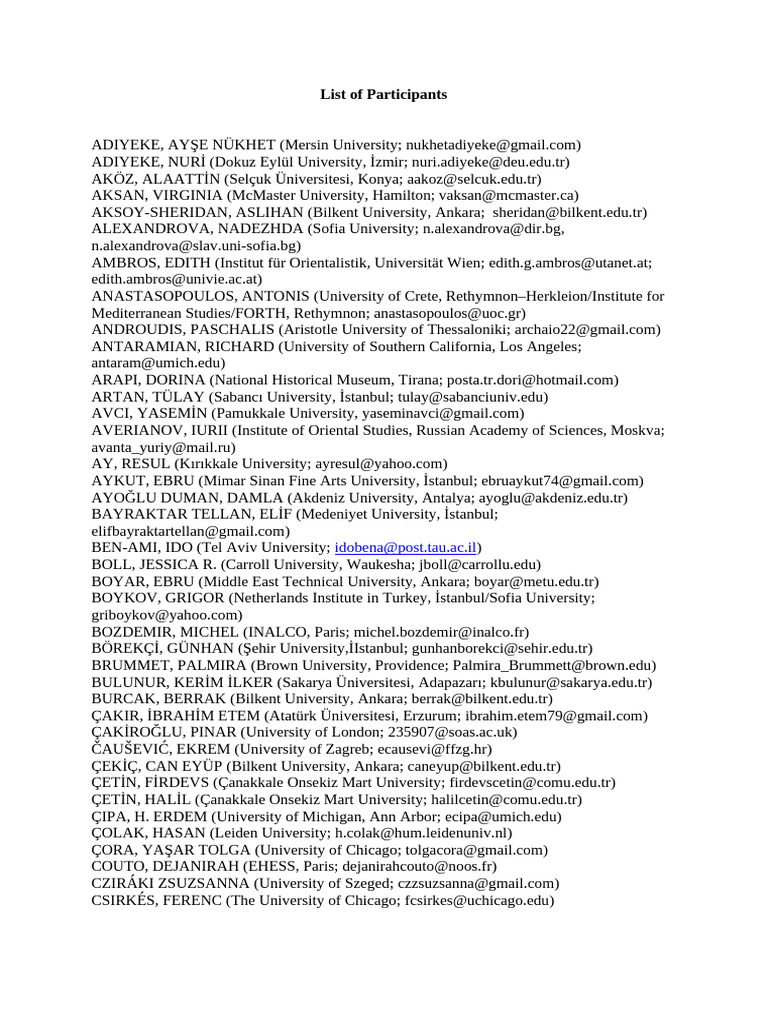 Participant List for Academic Conference | PDF