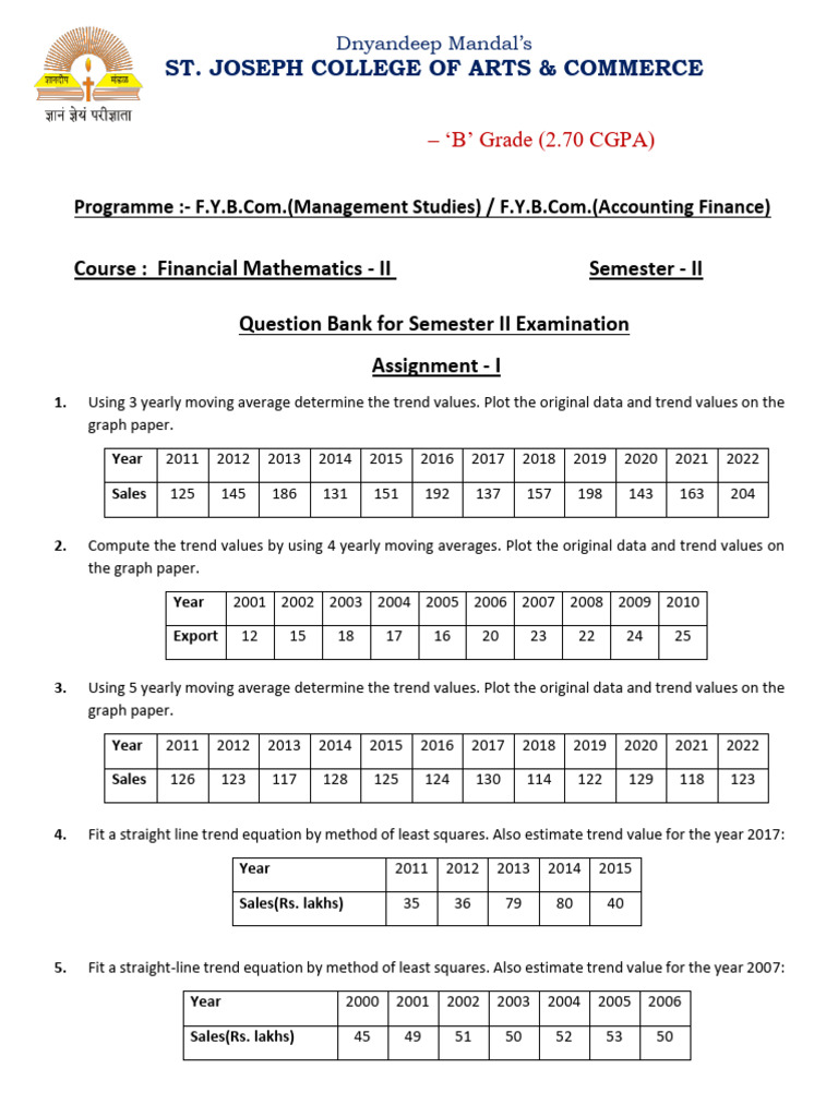 Financial Mathematics Question Bank | PDF | Cost Of Living | Mutual Funds