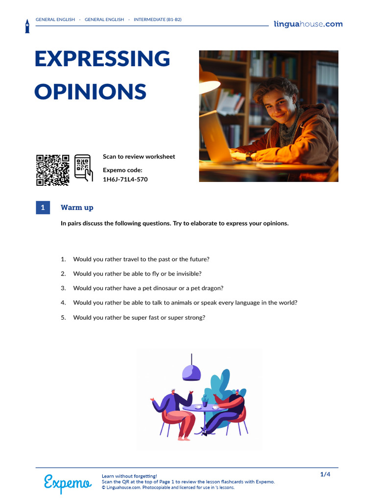 Expressing Opinions British English Teacher B1 B2 | PDF