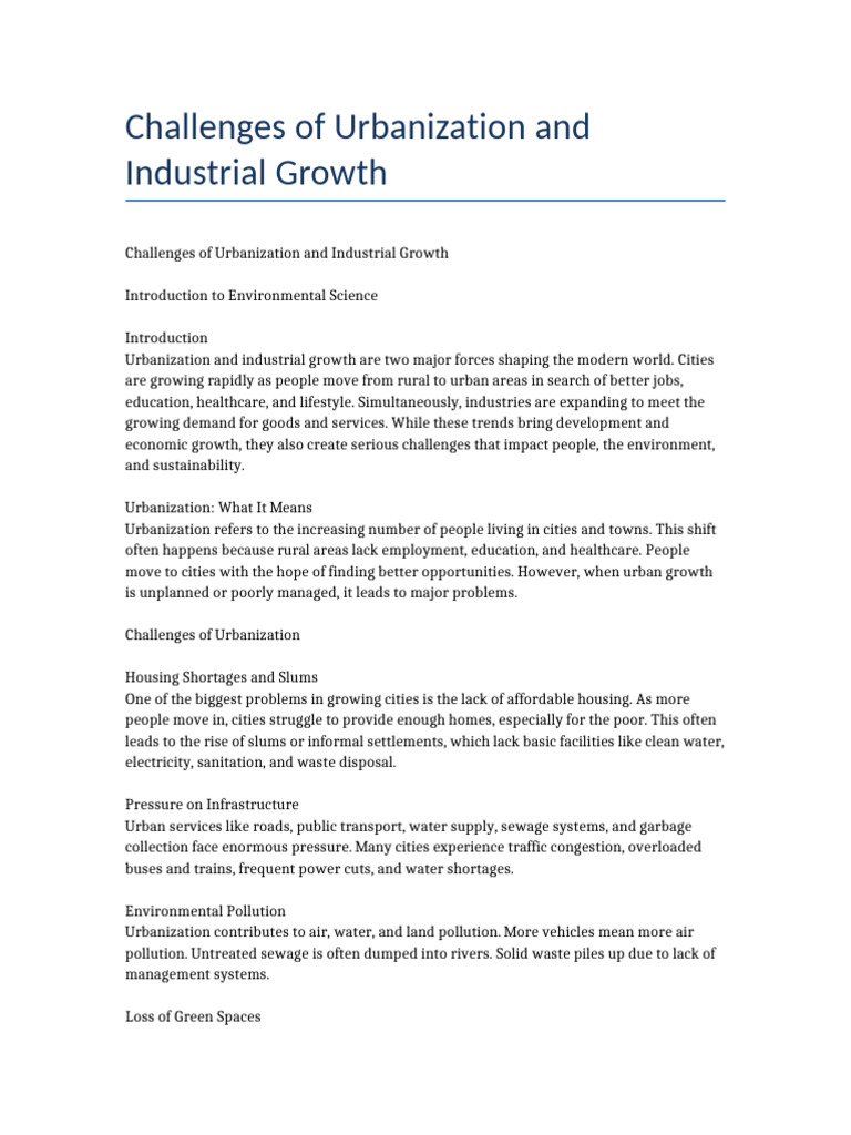 Urbanization and Industrial Growth Challenges | PDF | Waste | Urbanization
