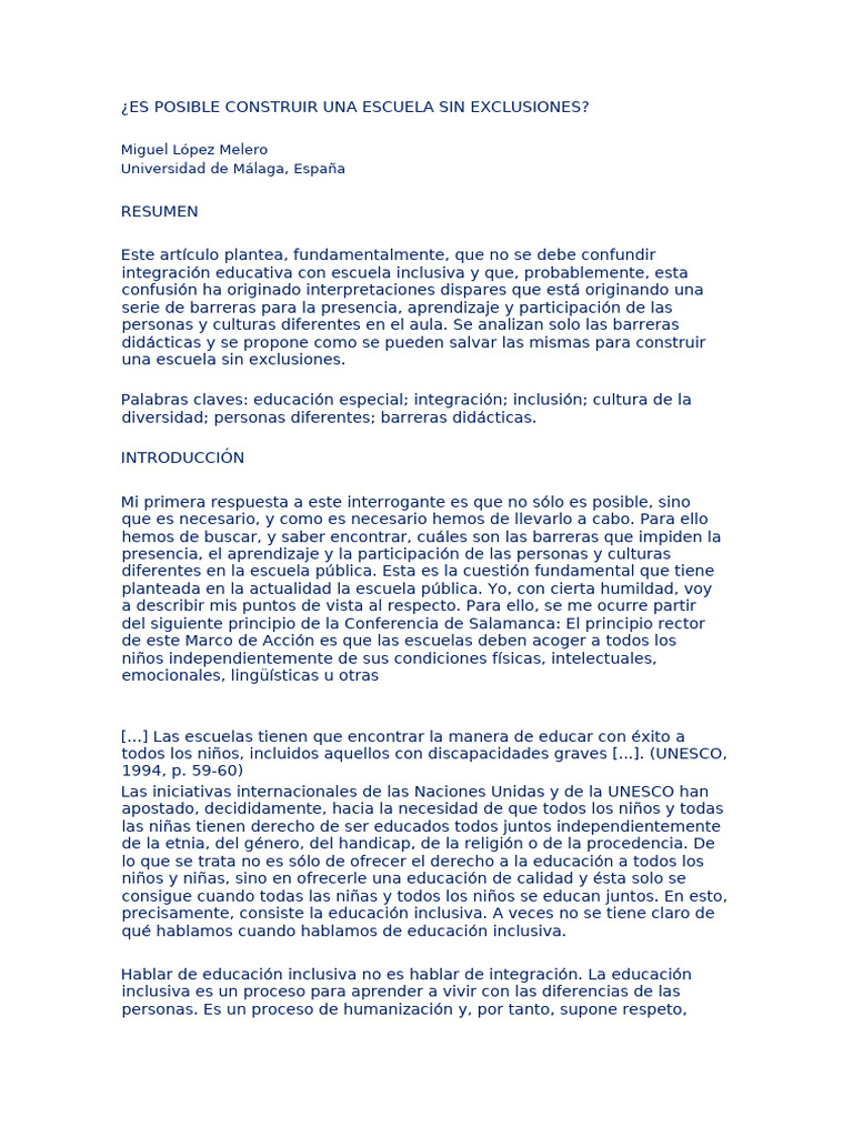 Escuela Sin Exclusiones Lopez Melero | PDF | Plan de estudios | Aprendizaje