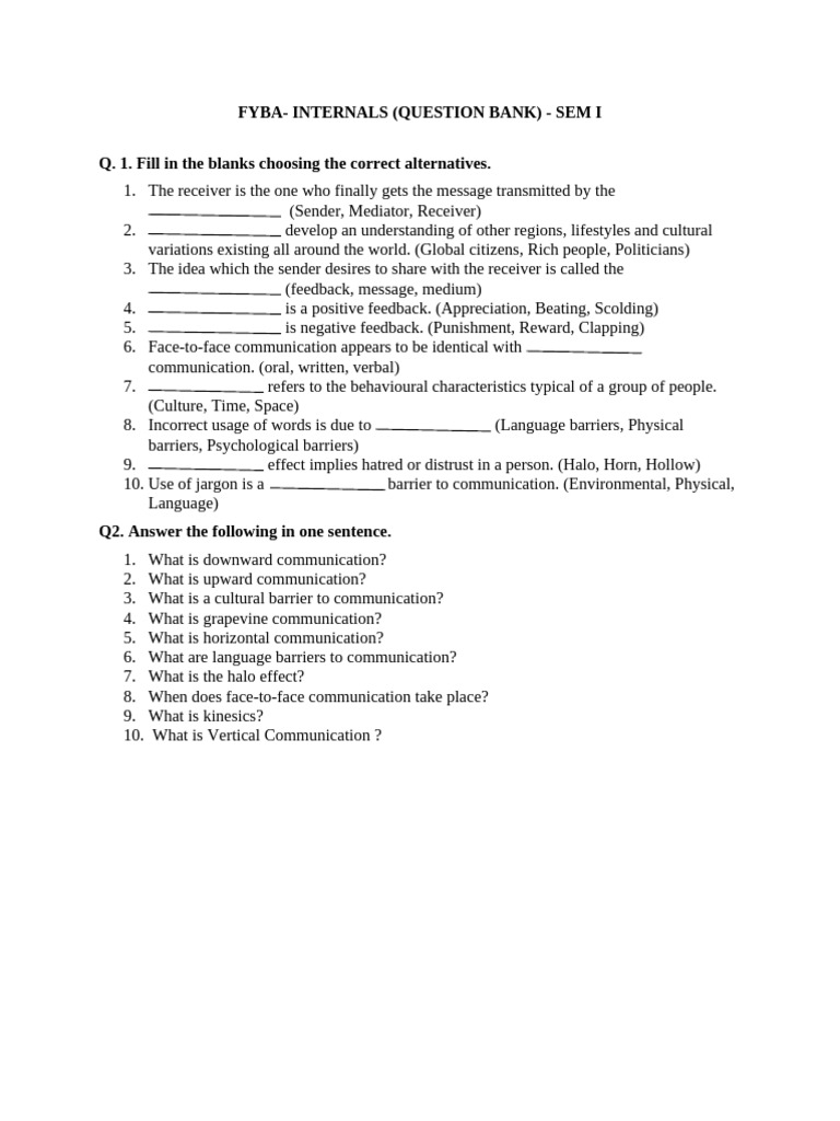 Fyba - Internals (Question Bank) - Sem I | PDF