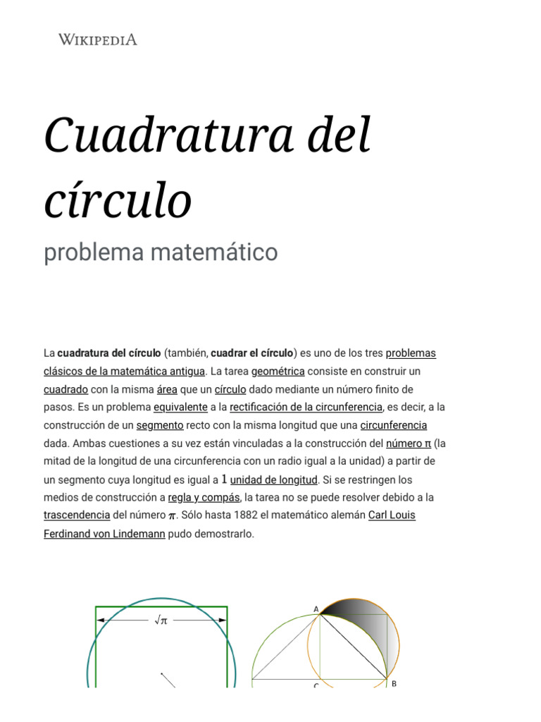 Cuadratura Del Círculo - Wikipedia, La Enciclopedia Libre | PDF | Pi ...