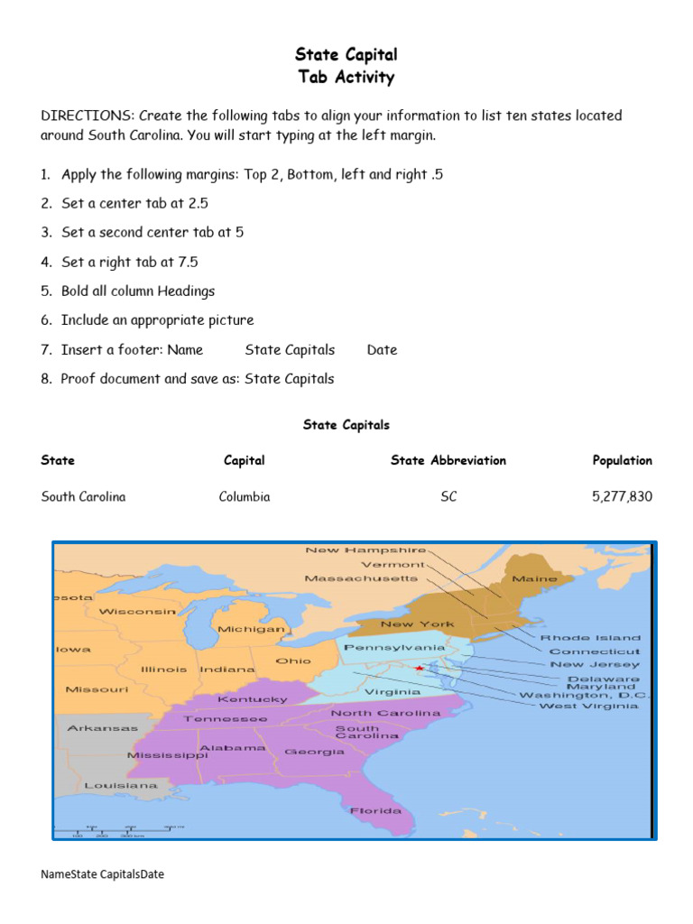 Lee'Asha Bolden - State Capitals Tab Activity 24-25 - 7th Grade | PDF
