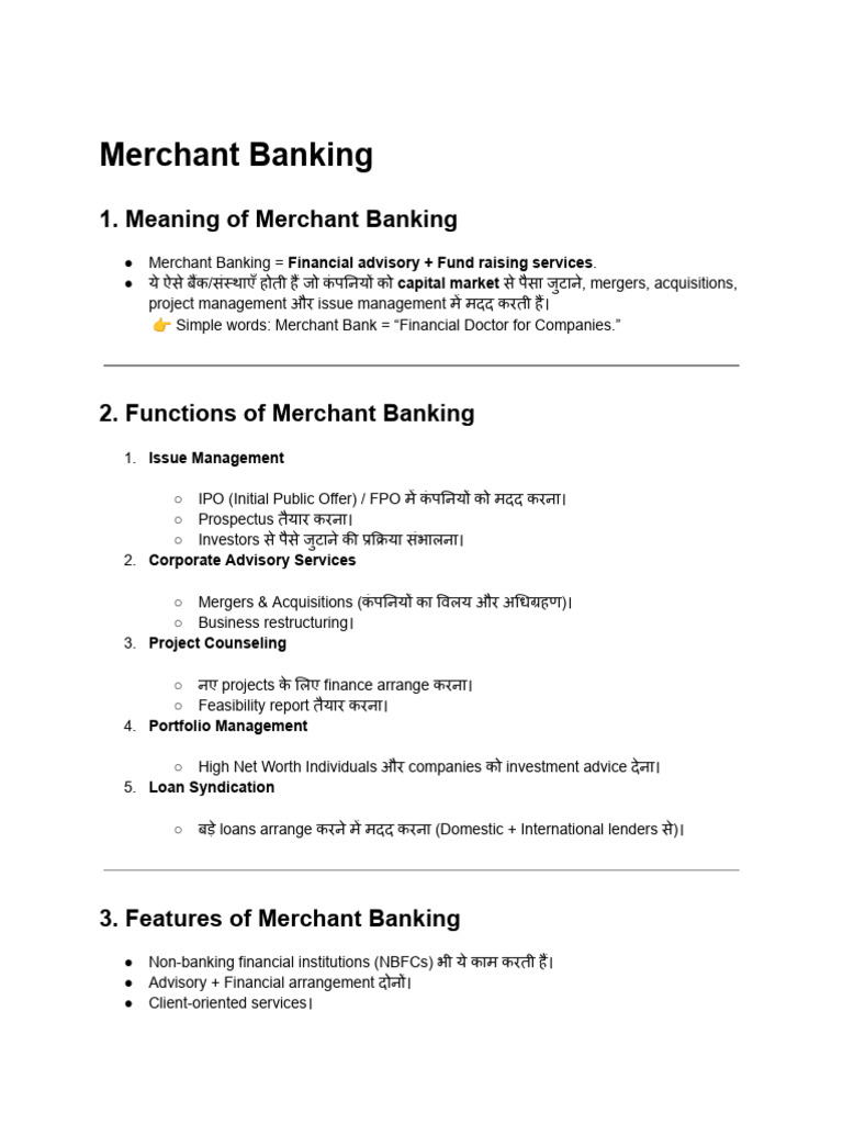 Merchant Banking Note Handwritten | PDF