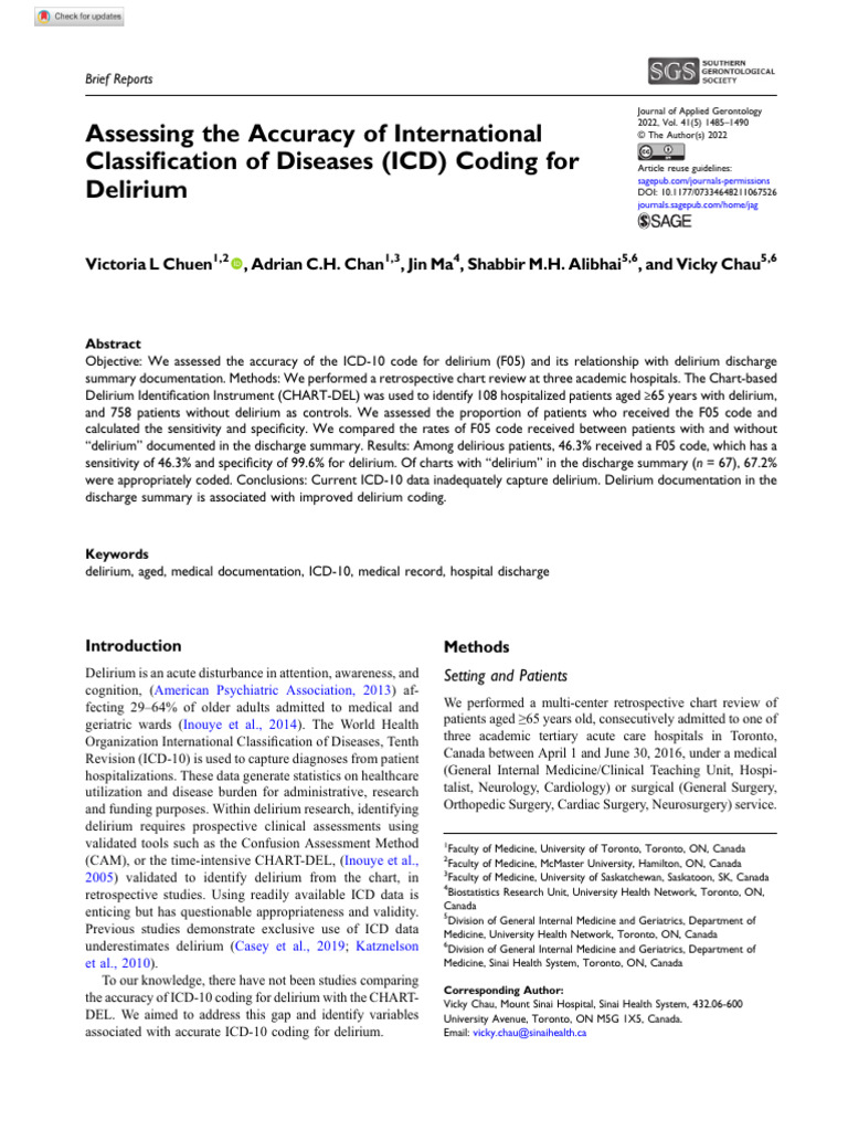 Chuen Et Al 2022 Assessing The Accuracy of International Classification ...