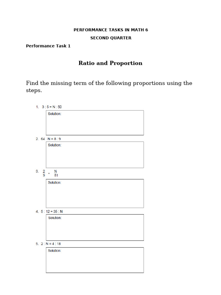 Performance Task 1-4, MATH Q2, G6 | PDF