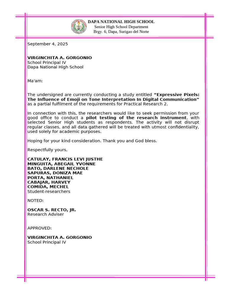 Letter To The Principal | PDF
