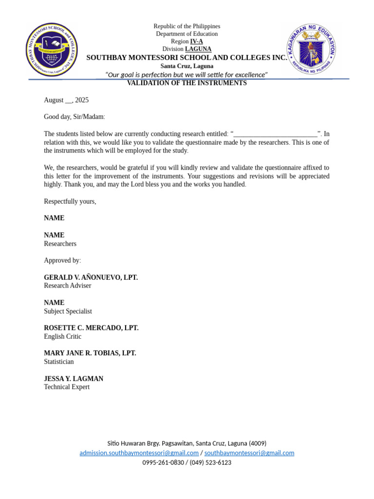 Validation Request for Research Questionnaire | PDF