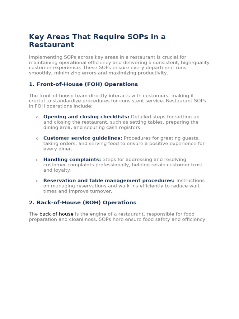 Essential Restaurant SOP Areas Explained | PDF | Point Of Sale ...
