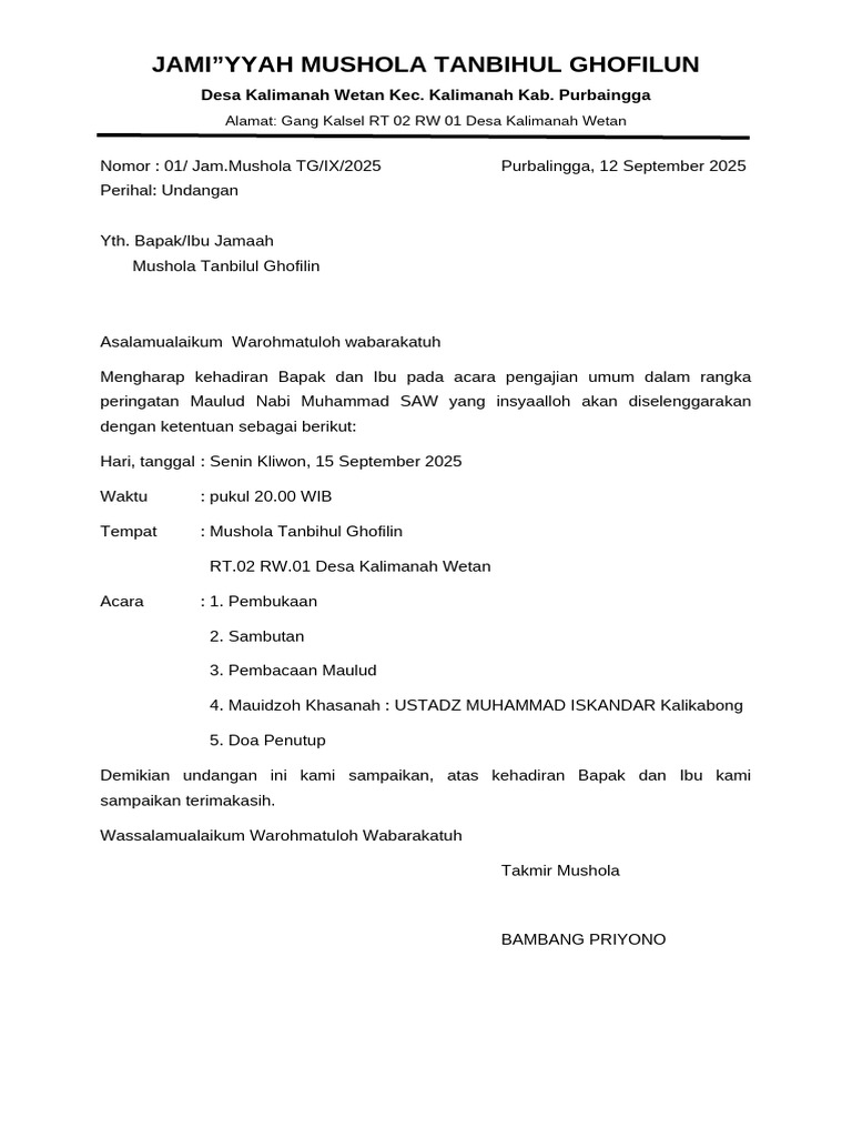 Undangan Pengajian Maulud Nabi 2025 | PDF