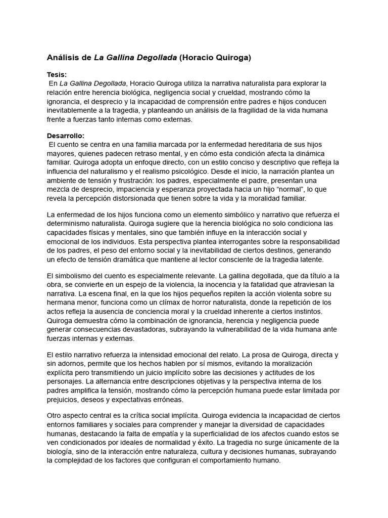 Análisis de La Gallina Degollada (Horacio Quiroga) | PDF | Herencia ...