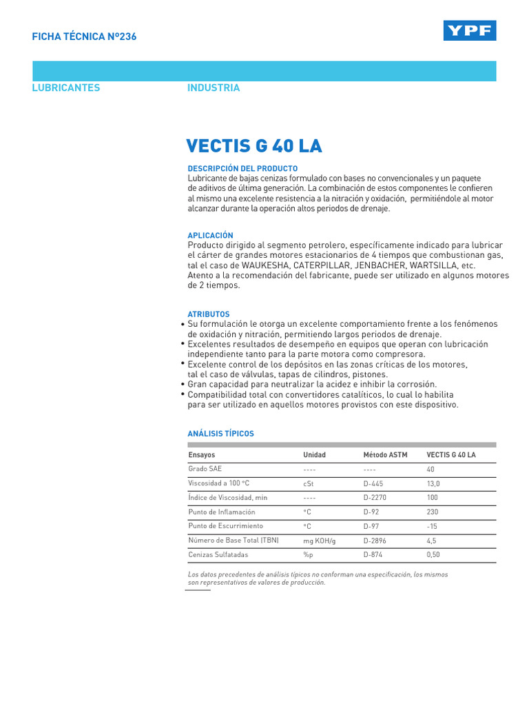 Vectis G40 LA | PDF | Lubricante | Ingeniería mecánica