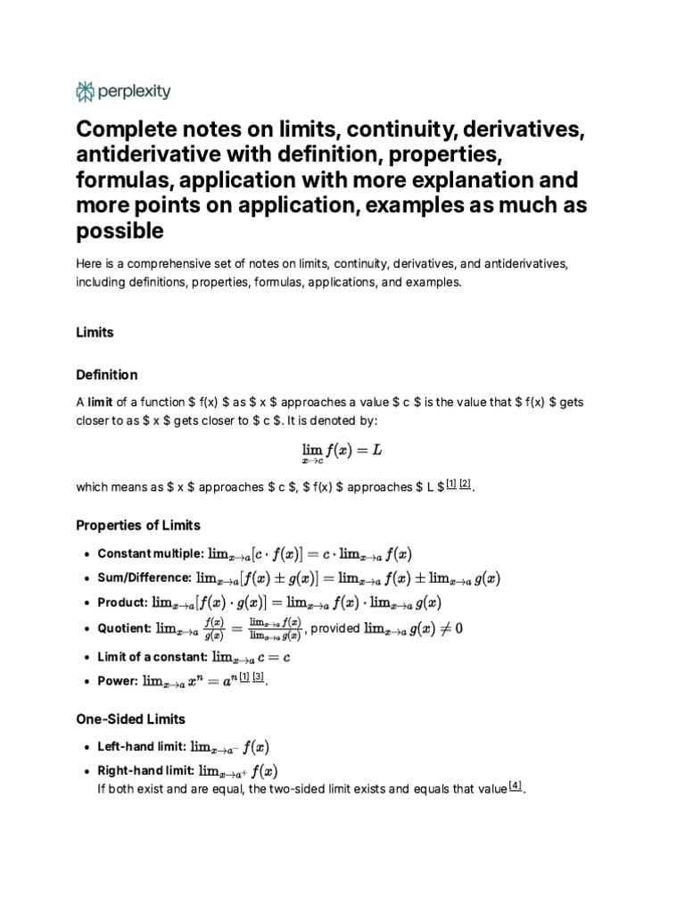 Comprehensive Limits and Derivatives Guide | PDF | Derivative | Integral