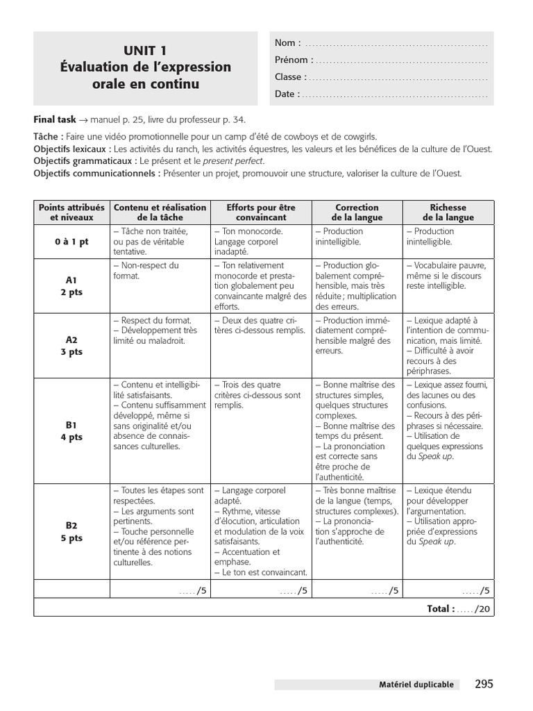 Évaluation de l'expression orale et écrite | PDF | Linguistique ...