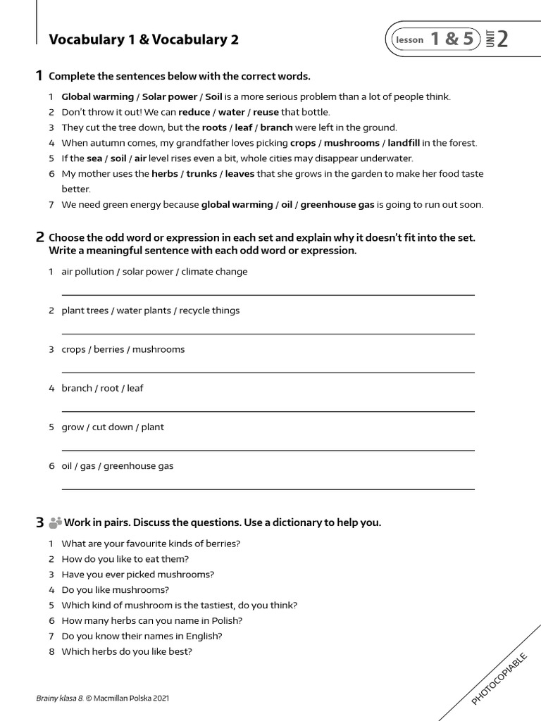 Brainy Klasa 8 TRF Unit 2 Lesson 1 & 5 | PDF | Climate Change | Nature