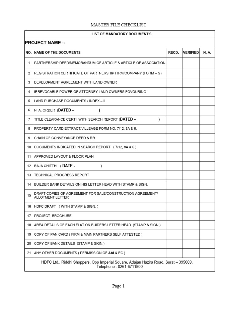 Master File Check List | PDF