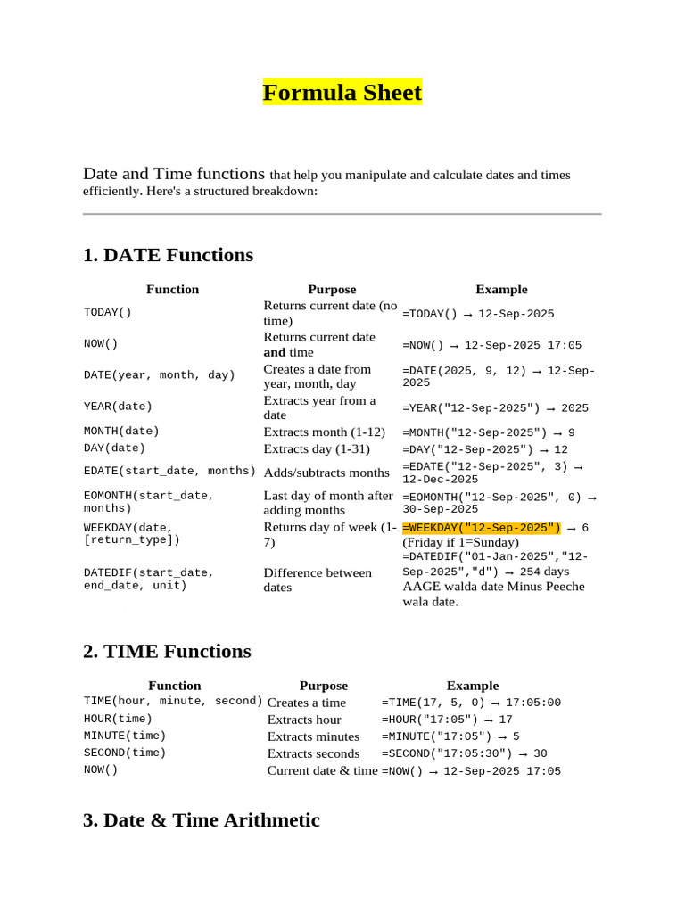 Excel Date and Time Functions Guide | PDF | Computer Programming ...