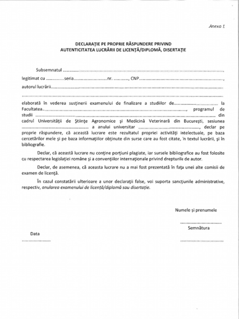 ANEXA-1 - Declaratie Autenticitae Proiect | PDF